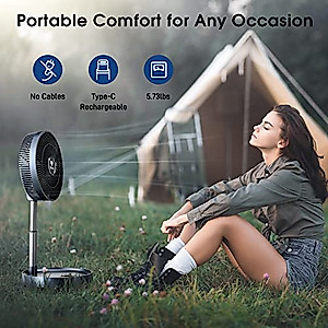 Airdog 12'' Foldable Fan, Quiet Oscillating Standing Fan with Temp Sensor and Remote, USB Rechargeable 8000mAh Battery, Timer, Adjustable Height, Portable Pedestal Fan for Bedroom Camping