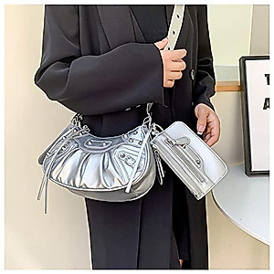 Women Rivet Satchels Handbags Punk Style Motorcycle CrossBody Bags Half Moon Underarm Bags with Coin Purse Hobo Bags (Black)