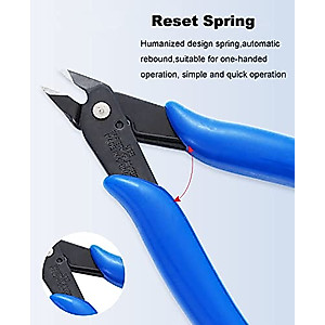 Asande 5Pcs Side Cutters Flush with Spring,Small Wire Cutters for Jewelry Making,Precision Wire Snips,Side Cutting Pliers,Zip Tie Cutter (Blue-5 Inches) Blue-5pcs