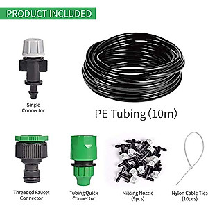 Felicetong 10m Home Garden Patio Misting Micro Flow Drip Irrigation Misting Cooling System with 10pcs Plastic Mist Nozzle Sprinkler for Plant Flower