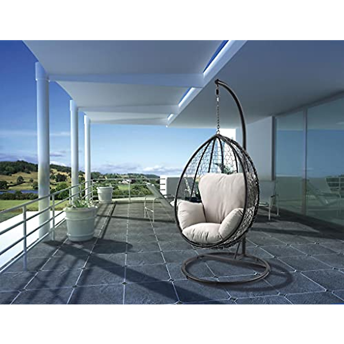 Acme Simona Patio Swing Chair in Beige and Black