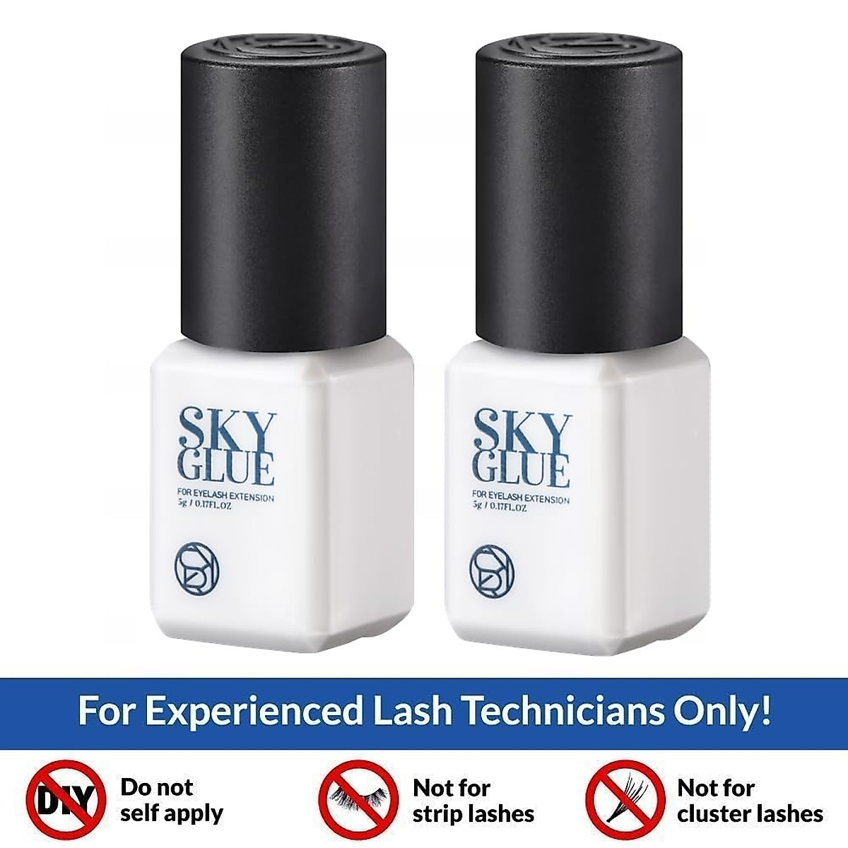 2 Bottles Sky Glue D for Eyelash Extension 5ml - Professional Powerful Strong Black Eyelash Individual Extension Adhesive / 1-2s Fast Drying / 5-6 Weeks Lasting time TUBeauty