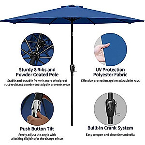 Simple Deluxe 9ft Outdoor Market Table Patio Umbrella with Button Tilt, Crank and 8 Sturdy Ribs for Garden, Deck, Lawn, Backyard & Pool, Blue