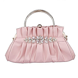 Sither Small Color Handbag Purses for Women Leather Handbag Purses with Crystal Clutch Purses Shoulder Chain Bags for Daily Party Prom Christmas Gift (pink)