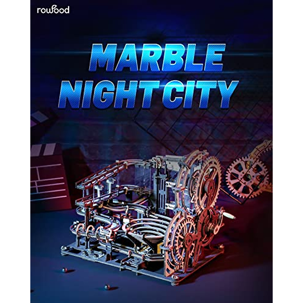 RoWood 3D Puzzles for Adults, Model Kits for Adults to Build, Wooden Town Christmas Birthday Gifts for Teens- Marble Night City