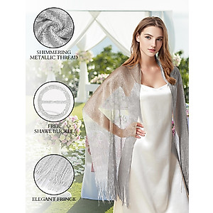 ZENUTA Shawls and Wraps for Evening Dresses, Womens Shawls and Wraps, Dressy Shawls and Wraps for Evening Wear (A. Silver (With Silver Buckle))