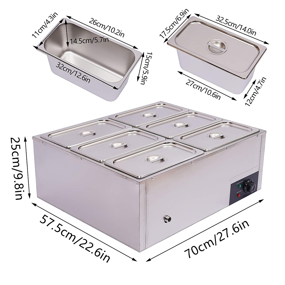 6-Pan Commercial Food Warmer Stainless Steel Electric Soup Warmer Hot Well Bain Marie Food Warmer Restaurant Table Food Steamer