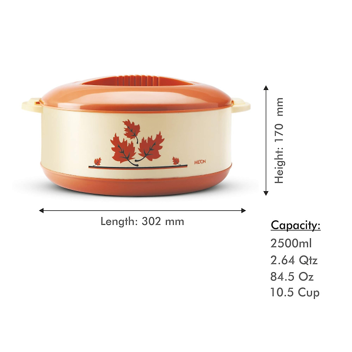 Milton Orchid 2500 Inner Steel Casserole, 2360 ml, Light Brown | PU Insulated | BPA free | Odour Proof | Food Grade | Easy to Carry | Easy to Store | Ideal For Chapatti | Roti | Curd Maker