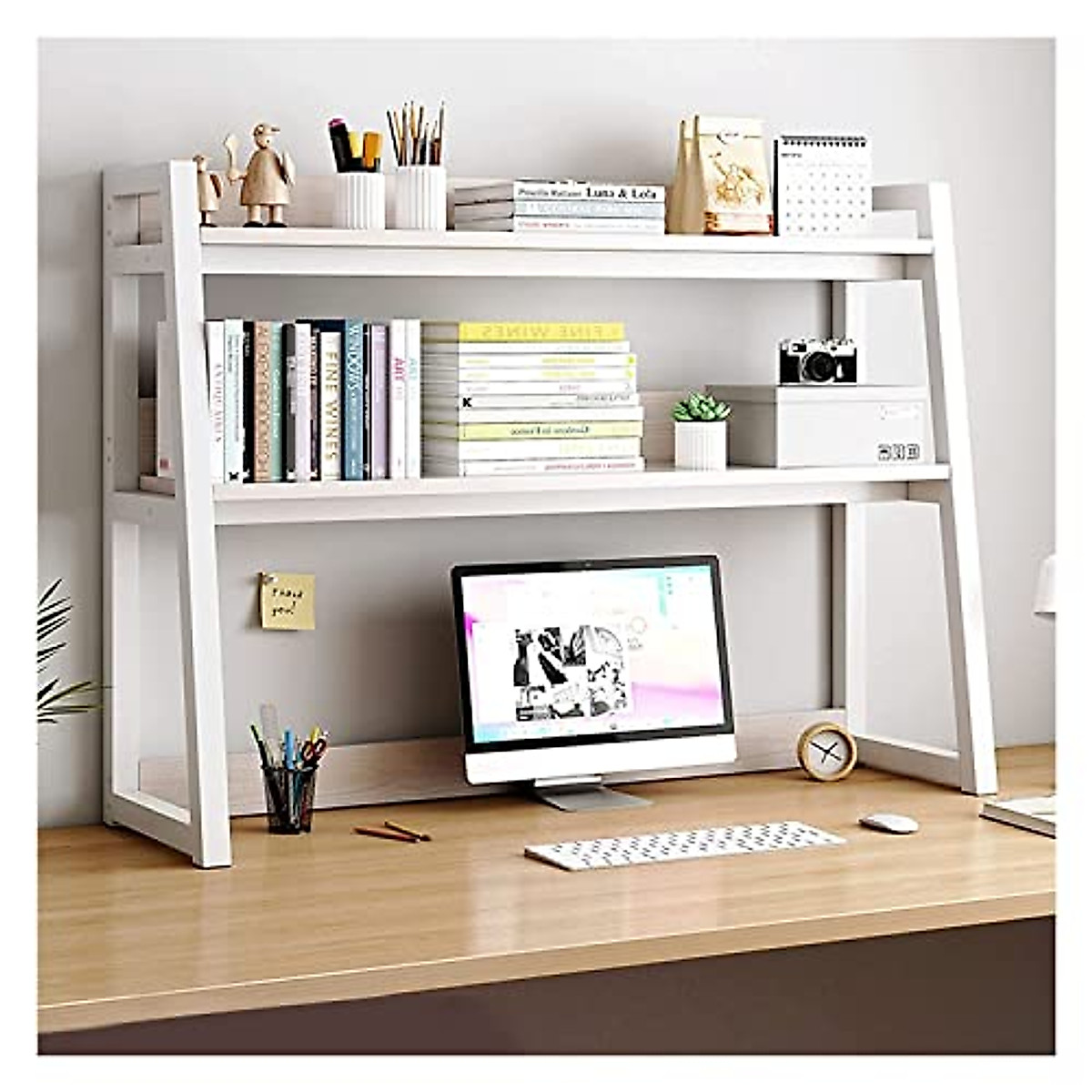 Computer Desktop Bookcase, 2-Tier Multipurpose Ladder Countertop Hutch Bookshelf, Adjustable Storage Display Shelf Organizer Rack for Home Dorm Office Supplies (Color : B, Size : 115CM)