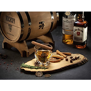 ROCKSLY Full Barrel BAR Set: Men’s Premium Whiskey Stones Gift Box, Wood Case & Stand, 2 Glasses, 8 Stones, Tongs, Carry Bag, & Cocktail Cards, 14 Pcs