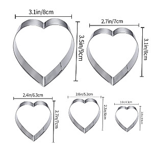 Kukifun Heart Cookie Cutters 5Pcs, Stainless Steel Heart Shape Biscuit Cutter for Cookie Biscuit Bread Sandwiches Vegetable Decoration,Unique DIY molds for Baby Shower Wedding Birthday Party