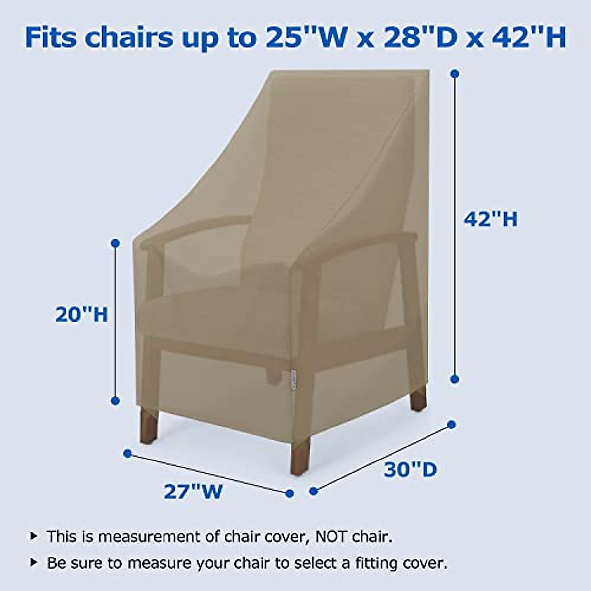 SunPatio Outdoor High Back Chair Covers, Heavy Duty Waterproof Stackable Patio Chair Covers, Fade and UV Resistant Patio Furniture Covers, All Weather Protection, 2 Pack -27" W x 30" D x 42" H, Taupe