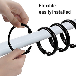 Qulable Shower Curtain Rings-12 Pack- Plastic Shower Curtain Hooks O-Shaped Rings Hook Glide Easily on Bathroom Shower Rod(Black)