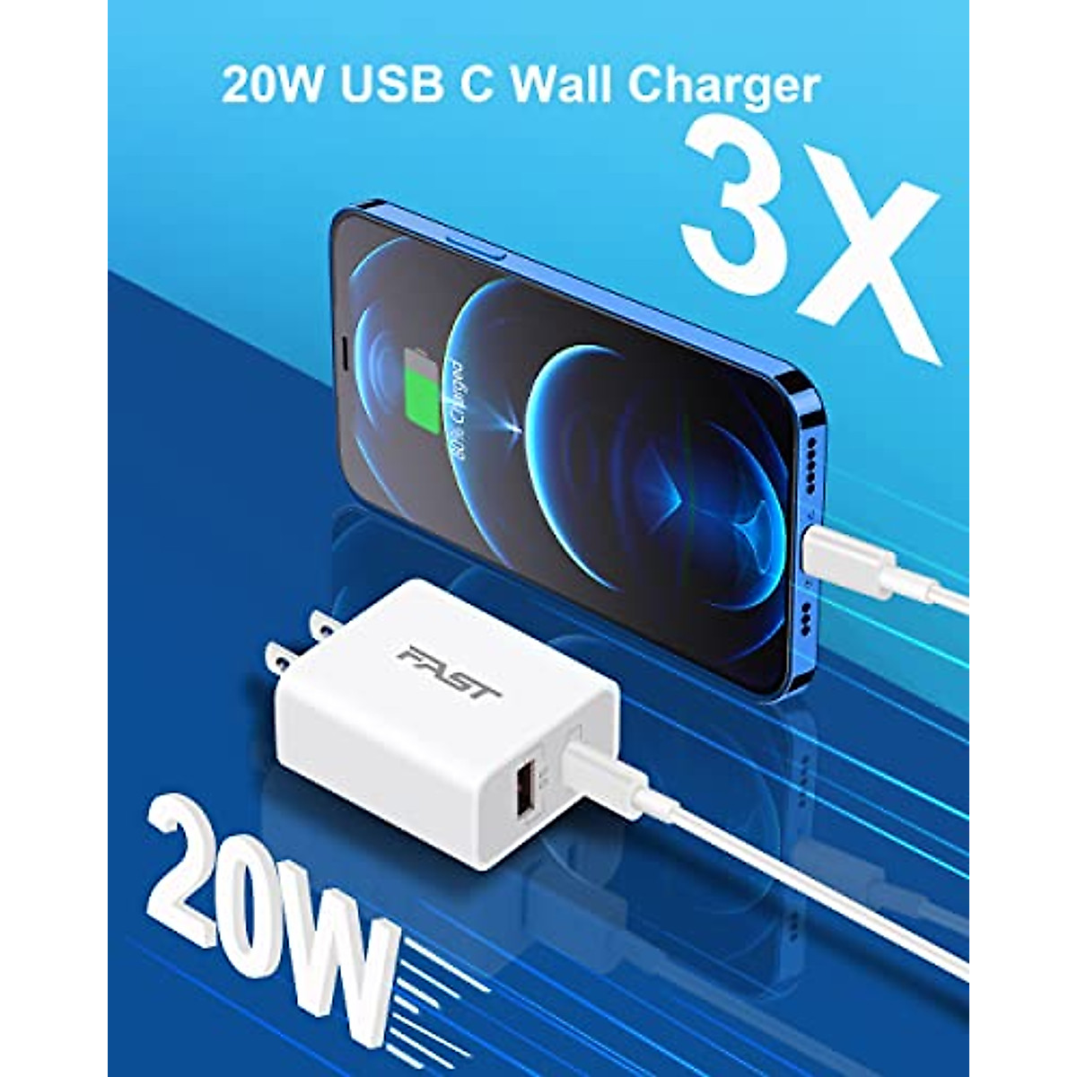 USB C Wall Charger Block, 20W 2Pack Dual Port USB-A USB-C Power Adapter Plug PD Fast Charging Block Cube Brick for iPhone 14/Pro Max/Plus/13/12/11/Mini, XS/XR/X/8/7/6, iPad Pro/Air, Google Pixel 7/6/5