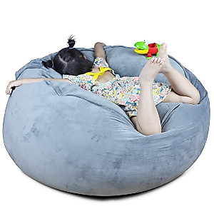 BCHWAY Stuffed Animal Storage Bean Bag Chair Cover, Plush Toys Organizer Holder, Beanbag Chairs Cover with Handle and Hidden Zipper for Kids Boys Girls X-Large Super Soft Premium Velvet-Grey