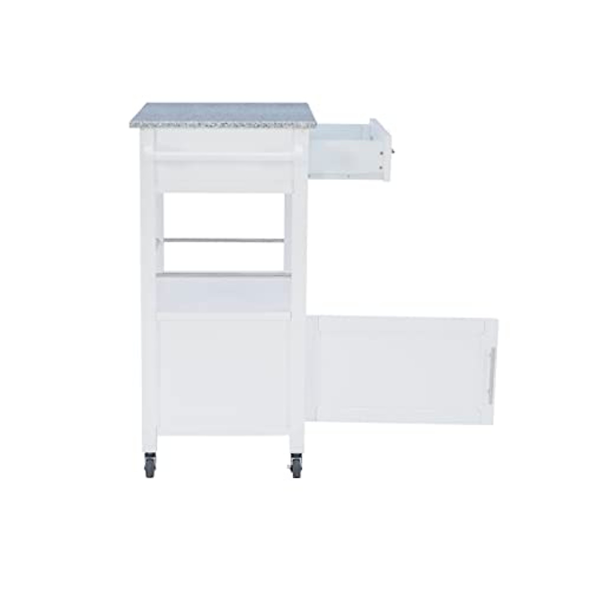 White Linon Storage Cart On Wheels With Granite Top. Great For Small Kitchens!!
