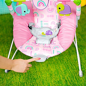 Bright Starts Pink Paradise Portable Baby Bouncer with Vibrating Infant Seat and -Toy Bar, Max Weight 20 lbs., Age 0-6 Months