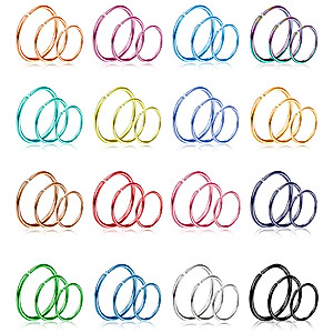 Ubjuliwa 48Pcs 20G Nose Rings Hoop for Women Men 316L Stainless Steel Helix Tragus Piercing Lip Septum Rings Cartilage Earring Hoop Piercing Jewelry
