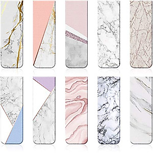 10 Pieces Marble Magnetic Bookmarks Assorted Colors Magnet Page Markers Magnetic Reading Book Markers Page Clip Markers for Students Reader Bookworm, Home School Office Supplies, 10 Designs