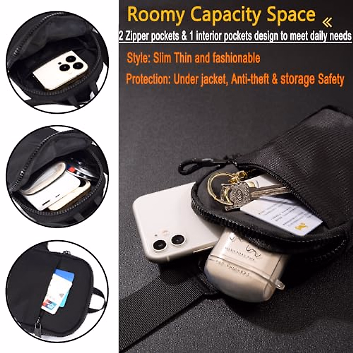 Mini Sling Bag Men Small Crossbody Bag Phone Chest Bag Women Fanny Packs Casual Personal Pocket Backpack Anti-Thief Shoulder Bag Travel Hiking