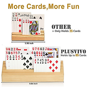 plusvivo Card Holders for Playing Cards Set of 2, Pine Solid Wooden Playing Card Holders for Adults Seniors Kids 9.84 X 3.15 X 2.25 Inch, Uno/ Canasta/ Bridge/ Hand and Foot Card Holder