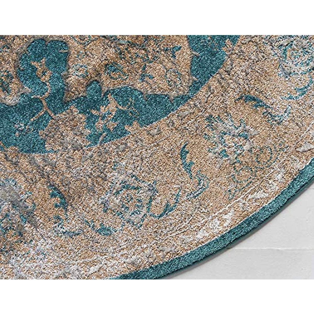 Unique Loom Aurora Collection Over-Dyed, Abstract, Botanical Southwestern, Transitional Area Rug, 8 ft x 8 ft, Teal/Beige