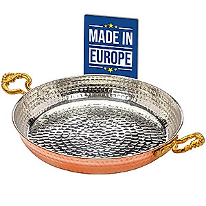Crystalia Authentic Hammered Copper Pan, Traditional Handmade Copper Skillets for Cooking, Copper Egg Fry Omelet Pan with Ergonomic Metallic Handles, Hammered Copper Cookware (9.5 Inch)