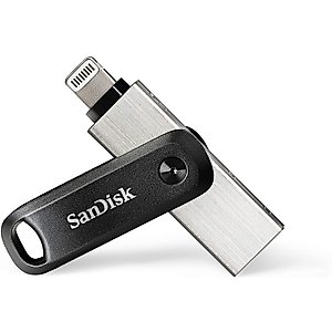 SanDisk 256GB iXpand Flash Drive Go for iPhone, iPad, Computer, Laptop - USB 3.0 Dual Drive with Reversible Lightning/TypeA Connectors SDIX60N-256G-GN6NE Bundle with 1 Everything But Stromboli Lanyard