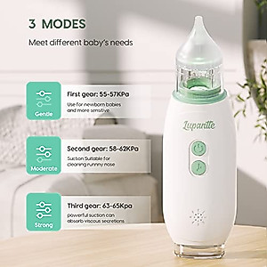 Baby Electric Nasal Aspirator, Lupantte Rechargeable Baby Nose Sucker, Electric Nose Aspirator for Toddler, Clean Mucus/Snot, with Music and Light Function, 3 Gears Adjustable, 2 Different Nozzles