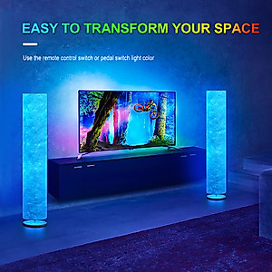 LED Soft Light Floor Lamp, 52" Simple Design Morden Slim RGB 16 Color Changing Tyvek Fabric Shade Dimmable Remote Control & 2 Smart LED Bulbs Standing Lamp for Living Room Bedroom Game Room