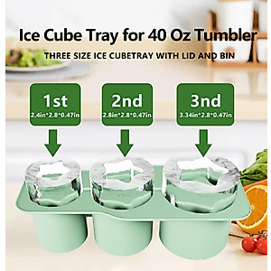 Ice Cube Tray for Stanley Tumbler Cup,Silicone Ice Cube Molds with Lid Cylinder, 30-40 oz Tumbler Ice Mold for Chilling Cocktails, Coffee, Drinks, Whiskey, Easy Fill and Release Ice Maker (green)