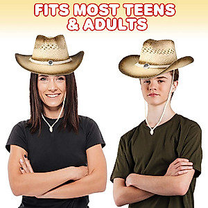 ArtCreativity Straw Cowboy Hat for Kids and Teens, 1PC, Cowboy Costume Hat with Chinstrap and Sunburst Pendant, Cow Boy Costume Prop for Kids, Dress Up Parties, and Country Concerts