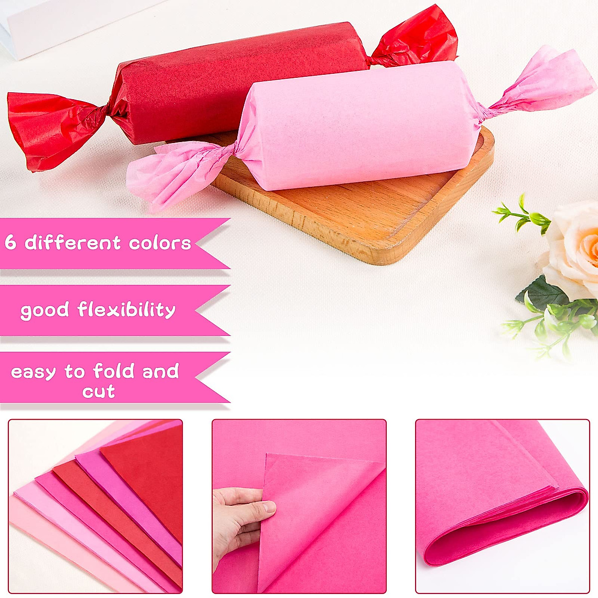 Koogel 320 Sheets Pink Tissue Paper, Tissue Paper Bulk 14 x 10 Inch Romantic Tissue Paper 6 Colors for Valentine's Day Mother's Day Small Gift