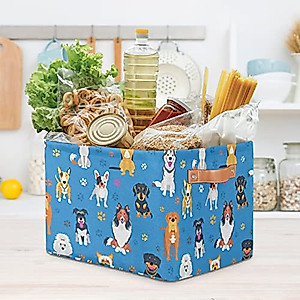 Pardick Animal Dog Breed Paw Storage Basket Storage Cube Bins Cute Puppy Print Canvas Collapsible Toy Basket Organizer Waterproof Laundry Box with Handle for Shelf Closet Office Bedroom, 2PCS