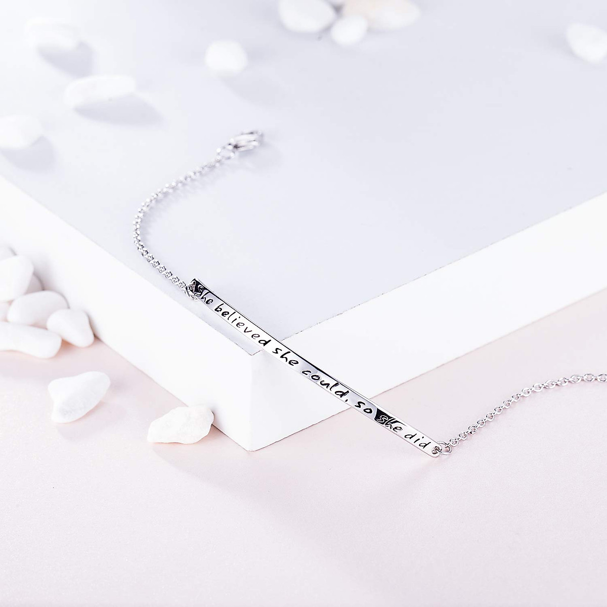 Graduation Gifts 925 Sterling Silver Women Engraved Inspirational Adjustable Bracelet “She Believed She Could So She Did” Friendship Gift (A-silver)