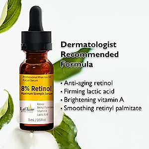 Retinol Complex Face Serum – Anti-Aging, Brightening Neck & Facial Serum Helps Firm, Smooth, & Nourish Skin with Lactic Acid, Vitamin A, & Retinyl Palmitate – Anti Wrinkle Serums by LaClaire, 15 ml