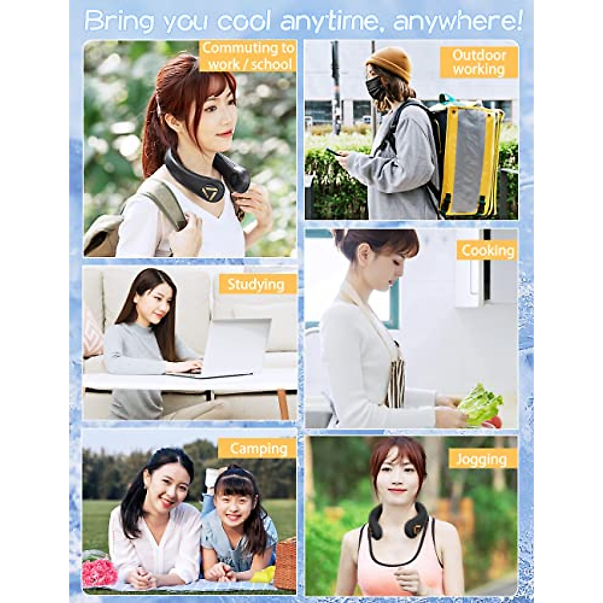 TOWOOZ Portable Neck Fan, Bladeless Neck Fan Hands Free Portable Neck Fan 4000 mAh Ultra Quiet Rechargeable Portable Hanging Neck Fan with 3 Speeds Adjustment, Wearable Fan for Outdoor (Black)