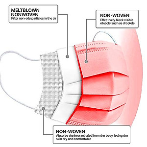 Magshion 50Pcs Disposable Face Cover 3-Ply Filter Non Medical Breathable Earloop Masks for Air Pollution (Red)