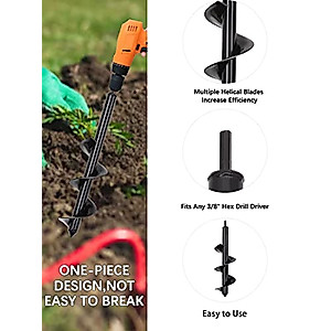 SYITCUN Auger Drill Bit for Planting - 4"X12" Heavy-Duty Garden Auger Spiral Drill Bit - Bulb Planter Tool & Auger Post Hole Digger - 3/8" Hex Drive Drill