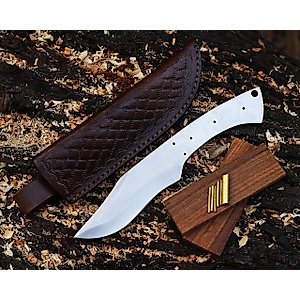 SOGO KNIVES Damascus Knife Making Kit DIY Handmade Knife Kit Includes Knife Blank Knife Steel Blade, Pins, Knife with Sheath, Handle Scales for Knife Making Supplies, Knife Steel (STEEL KNIFE KIT)
