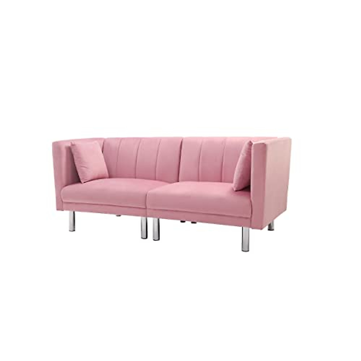 70" Velvet Couch,Tufted Loveseat Sofa,Convertible Futon Sofa Bed,Accent Sofa Recliner,2 Couch Pillows,Mid Century Modern Sofas for Home Living Room Bedroom (Pink)