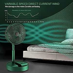 Maelifu Folding Fan Quiet 3- Speed Wind Highly Stretchable Simulated Natural Wind 180 ° Adjustment Battery Powered or USB Powered Home Desk Bedroom Portable Travel Mini Decorative Fan（Green