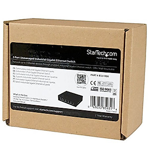 StarTech.com 5 Port Unmanaged Industrial Gigabit Ethernet Switch - DIN Rail / Wall-Mountable Network Switch - Rugged IP30 Gigabit Switch , TAA (IES51000)