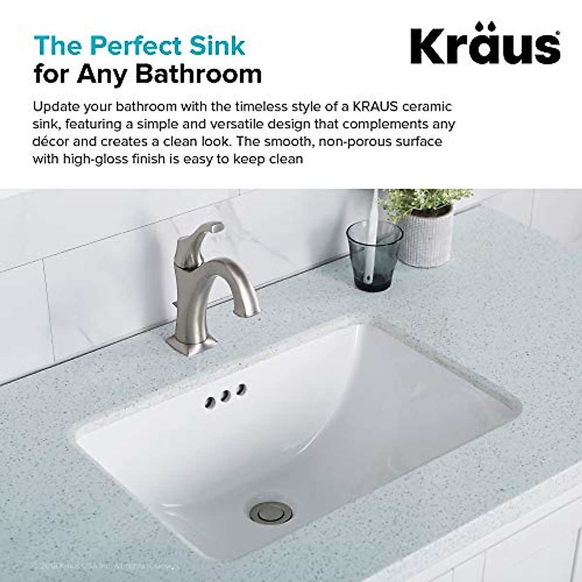 Kraus KCU-241 Elavo Bathroom Undermount Sink, 21 Inch, 24 Inch , White