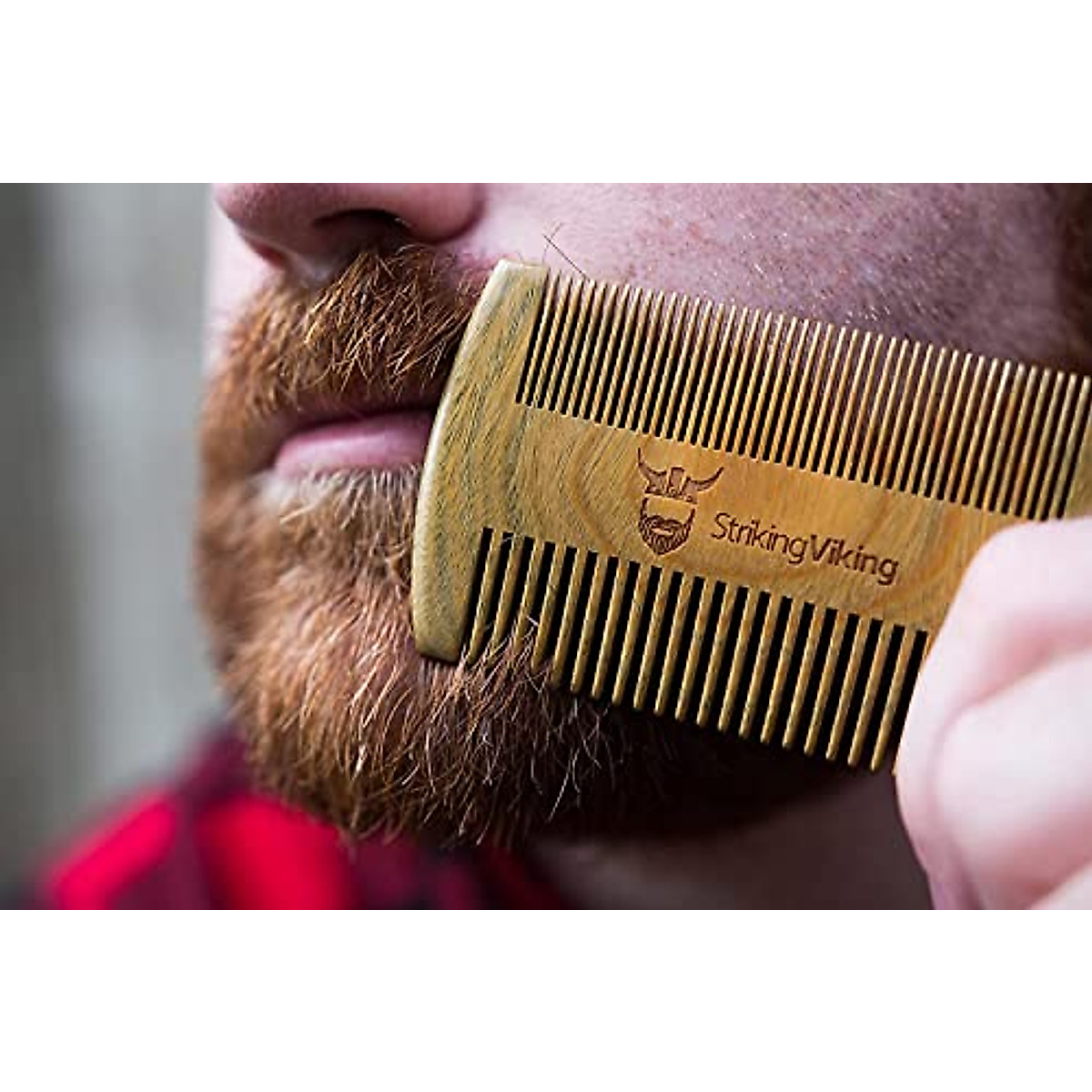 Sandalwood Beard Comb and Case - Pocket Sized Wooden Beard & Mustache Comb with Fine & Coarse Teeth - Perfect for Use with Balms and Oils - Striking Viking (Black)
