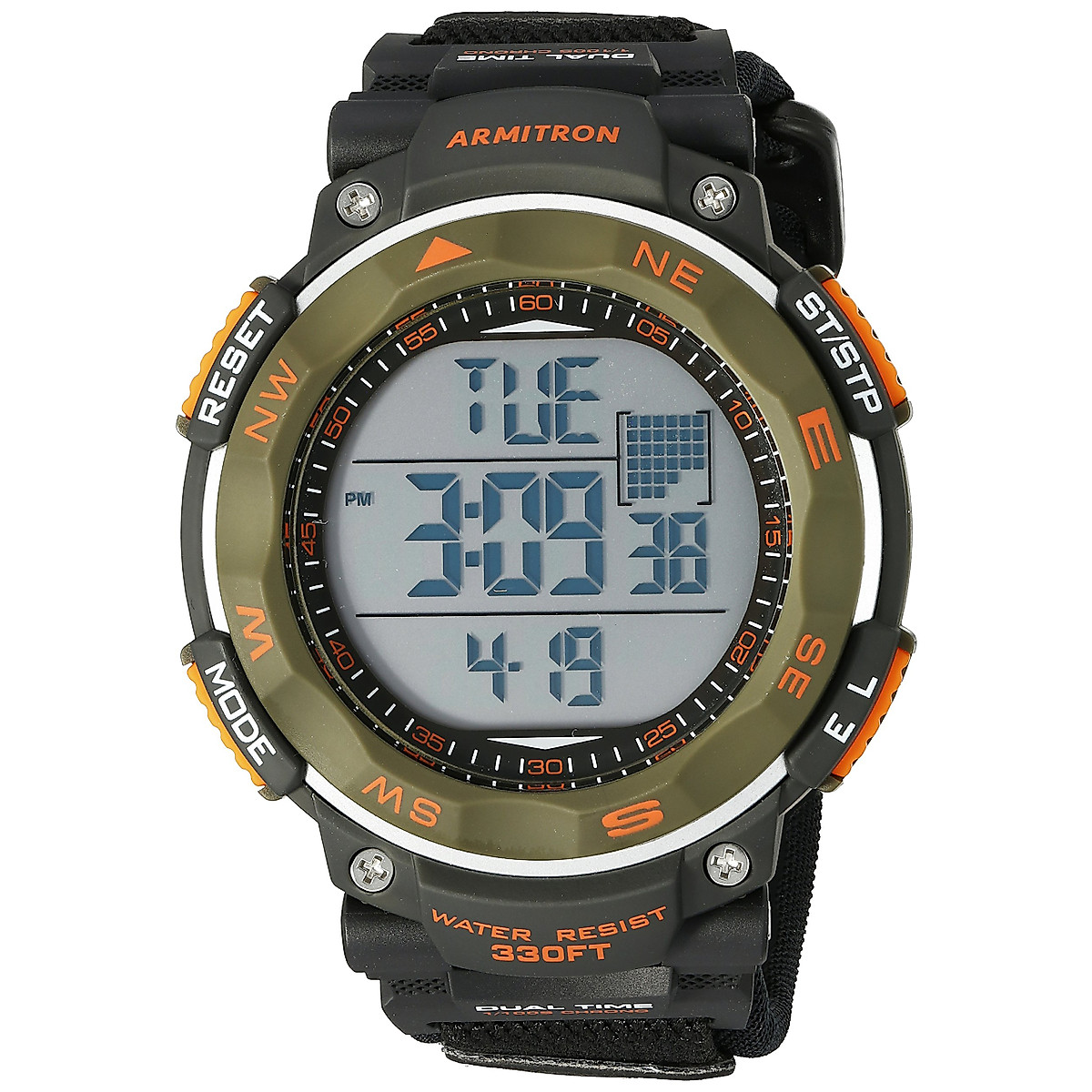 Armitron Sport Men's 40/8377DGN Olive Green Accented Digital Chronograph Black Neoprene Strap Watch