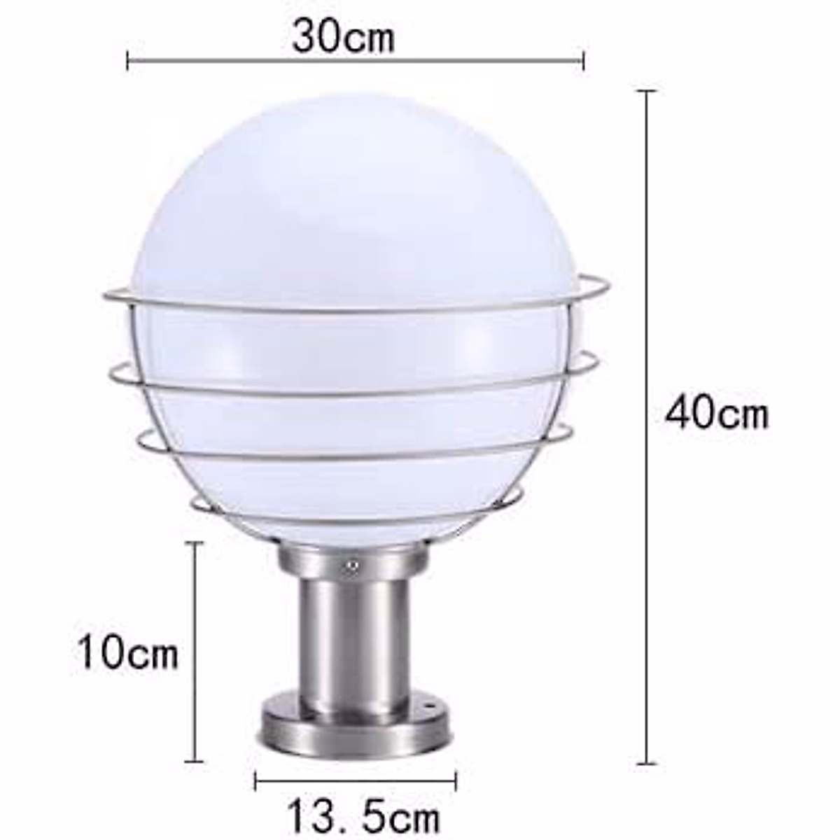 Bwldma Outdoor Waterproof Ball E27 Post Lamp Modern Simple Round Spherical Column Headlights Stainless Steel Home Garden Bulb Landscape Pillar Light (Size : 20 30cm) (Size : 30CM)