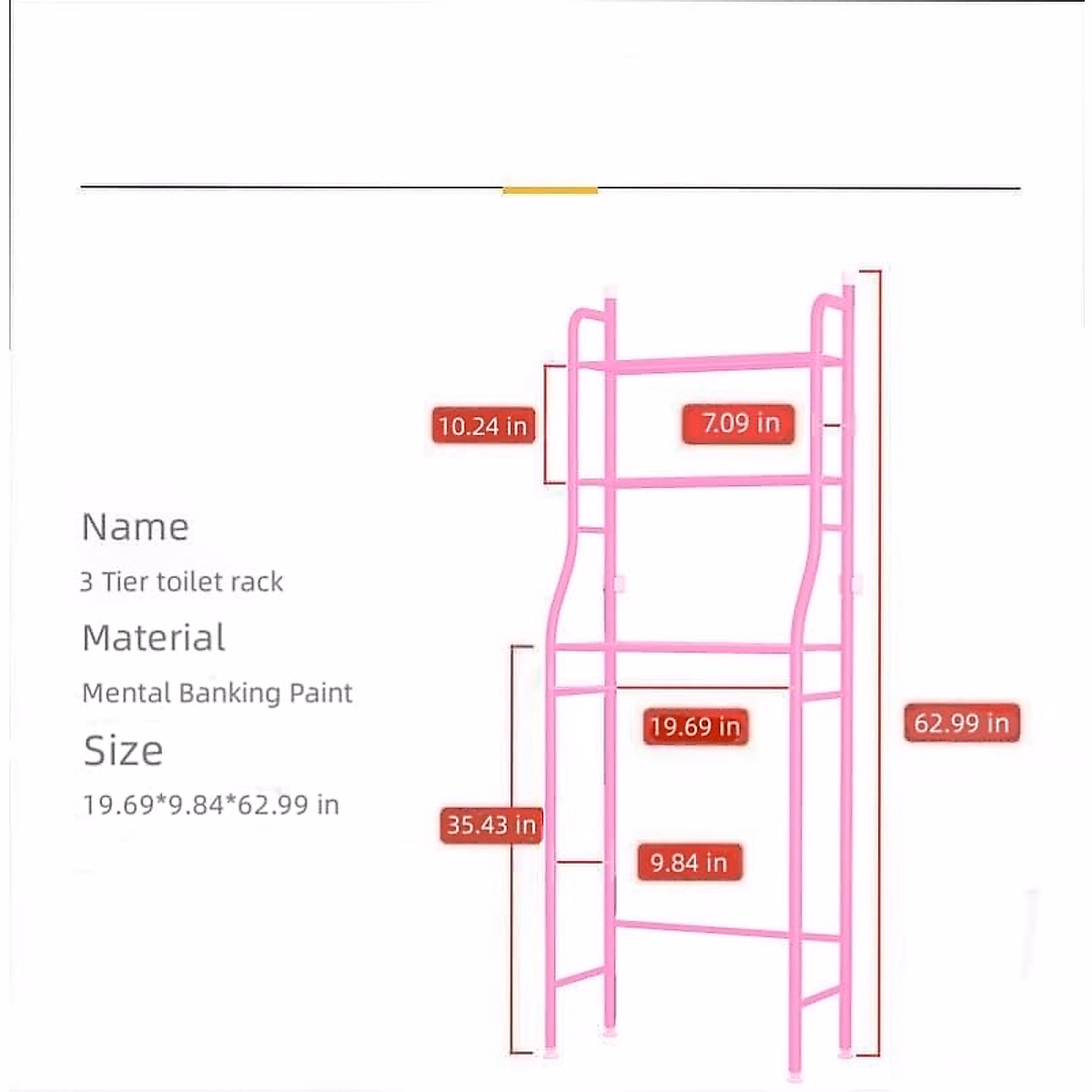 3-Shelf Bathroom Organizer Over The Toilet, Bathroom Spacesaver (Pink)
