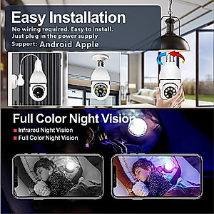 QAMY 3MP Light Bulb Security Camera 2.4GHz,Bulb 360 Degree Wifi Outdoor Indoor Full Color Day And Night, Lightbulb Motion Detection Alarm, 1-Month Free Trial Of Cloud Services 2PCS