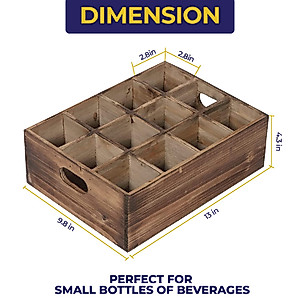 DFW Consumables - Farmhouse Wooden Crates for Display, 13" x 10" Wooden Bottle Caddy with 12 Individual Slots, Decorative Boxes with Carrying Handles
